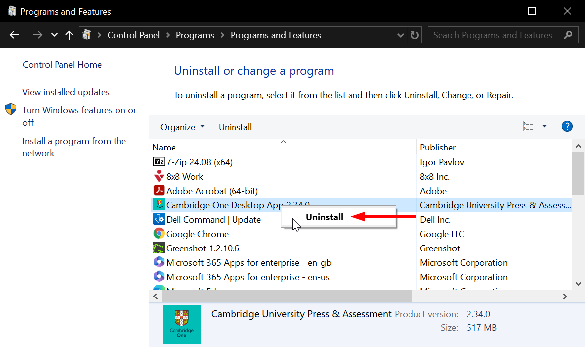 Cambridge One デスクトップアプリのアンインストール方法は？ – Cambridge One Help Centre